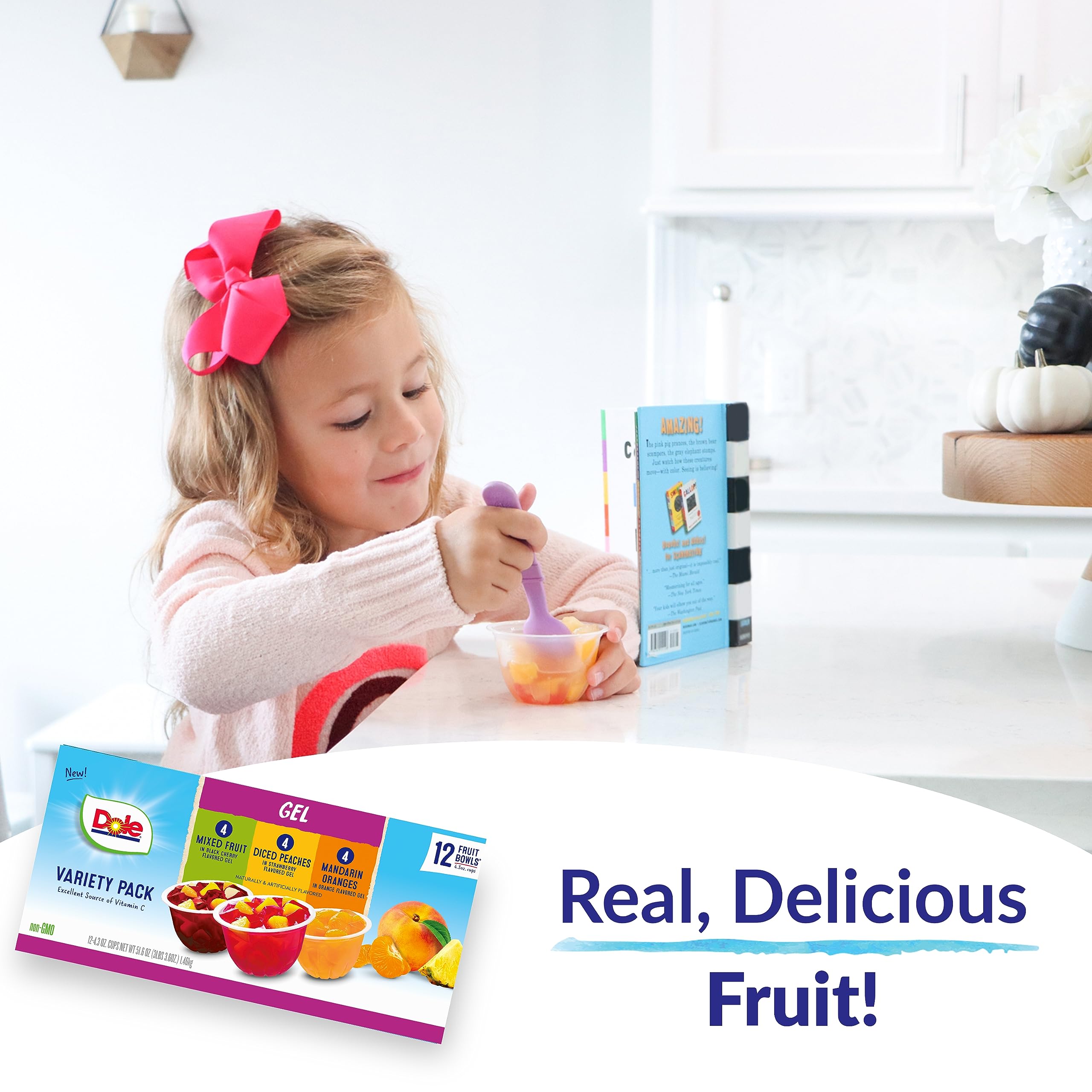 Dole Fruit Bowls In Gel Variety Pack Snacks, Peaches, Mixed Fruit, Mandarin Oranges, 4oz 12 Total Cups, Gluten & Dairy Free, Bulk Lunch Snacks for Kids & Adults