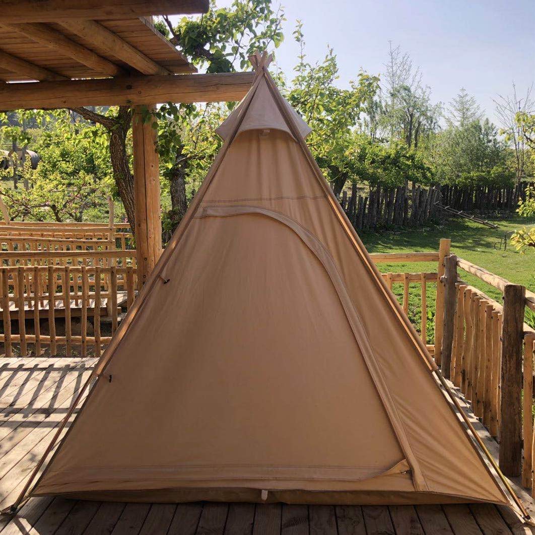 Free Space Outdoor 100% Cotton Canvas Waterproof Pyramid-Shaped Camping Tent (Beige, 2.15meters)