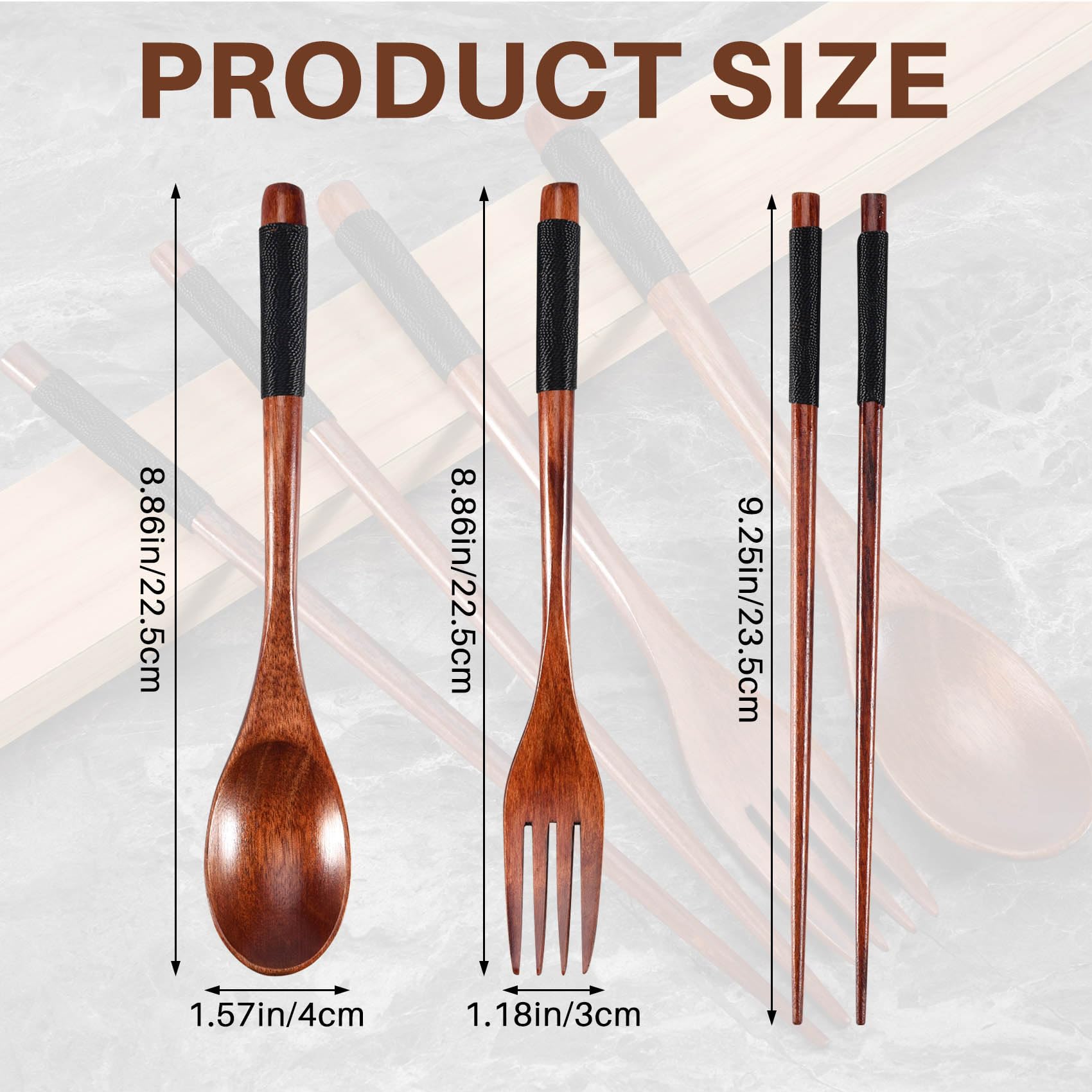 Lizusidtsy Wooden Flatware Set, Wooden Portable Set Chopsticks Spoon Fork Tableware Dinnerware with Black Twining Thread