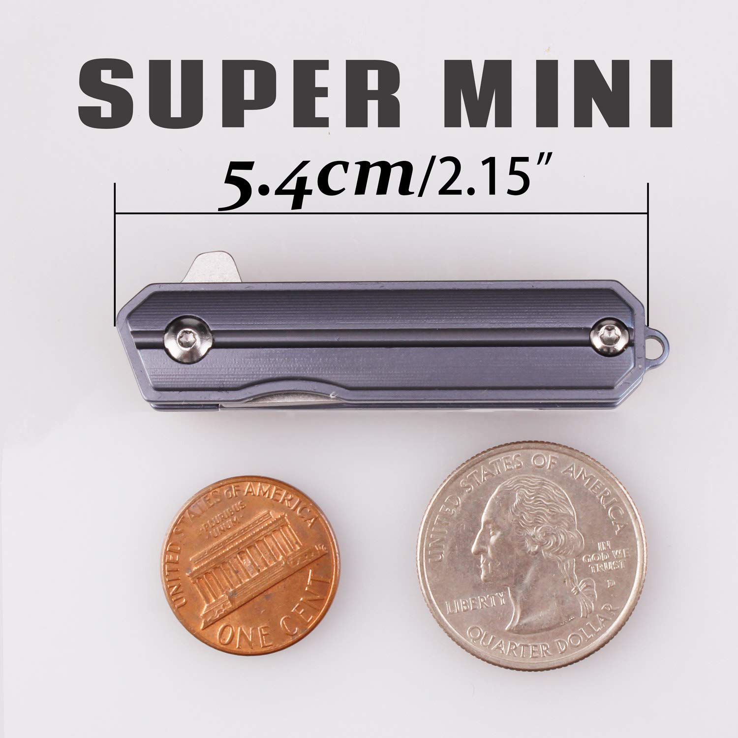 Samior HY003 Mini Samurai Keychain Pocket Folding Knife, 1.45 inches Small Flipper with D2 Tanto Blade, Blue Titanium Handle with Frame Lock Necklace Lanyard EDC Knives