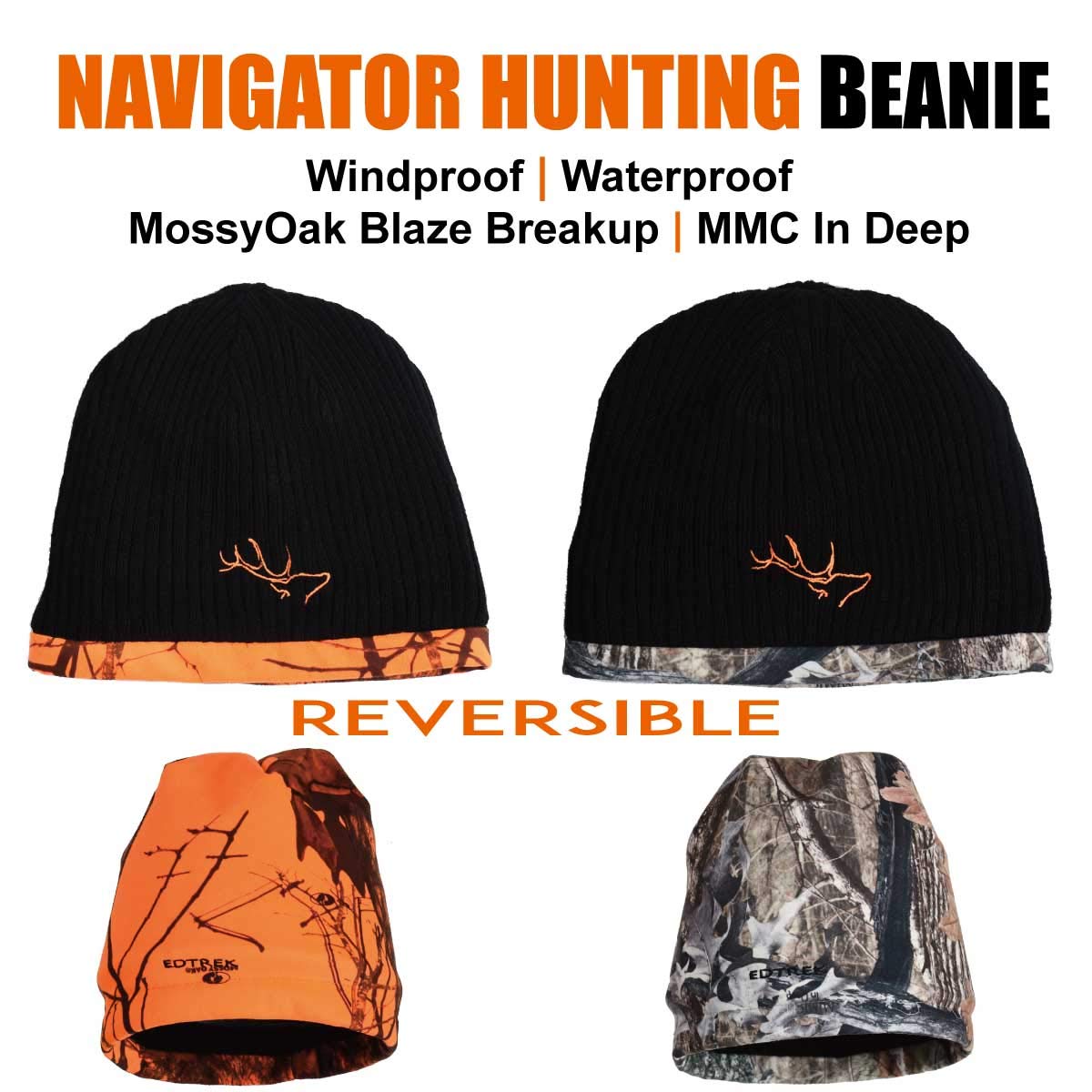 EDTREK Waterproof and Windproof Camo Beanie Hunting Hat - Timber and Blaze Orange Camo Hunter Hat (Medium, Blaze Orange Camo)