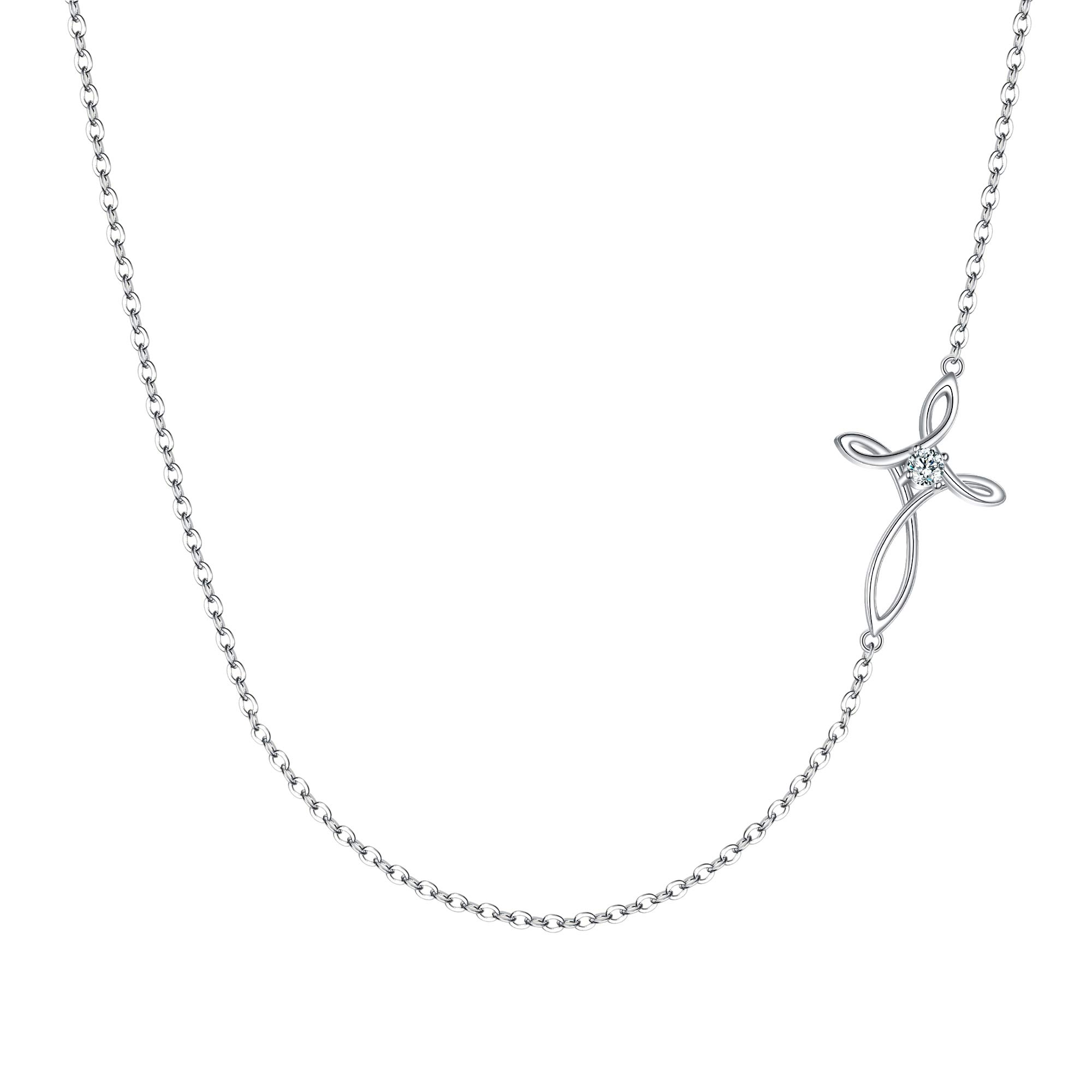 EVER FAITH 925 Sterling Silver CZ Jewelry Religious Church Sideways Celtic Knot Cross Choker Necklace for Women