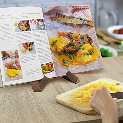 PUERSI Cookbook Stand for Kitchen, Recipe Book Holder for Kitchen Counter, Wooden Cookbook Holder, Rustic Cook Book Holder Stand - Rustic Brown