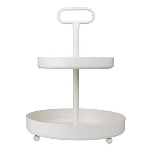 MAONAME White 2 Tiered Tray, Metal Two Tier Tray with Handle, Decorative Tray for Kitchen, Living Room, Bathroom, Seasonal Decor