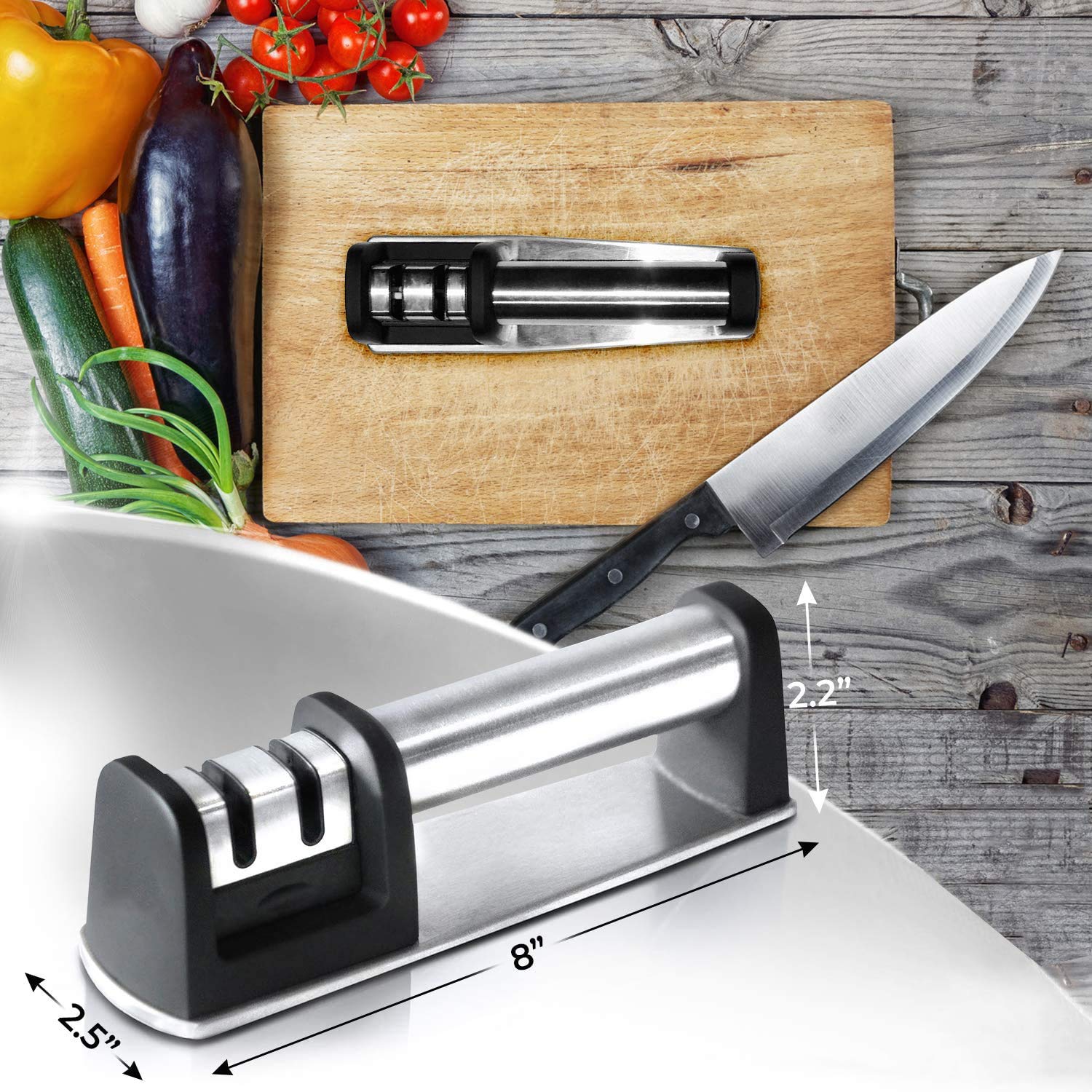 ERTDDE Kitchen Knife Accessories: 2-Stage Knife Sharpener Helps Repair, Restore and Polish Blades