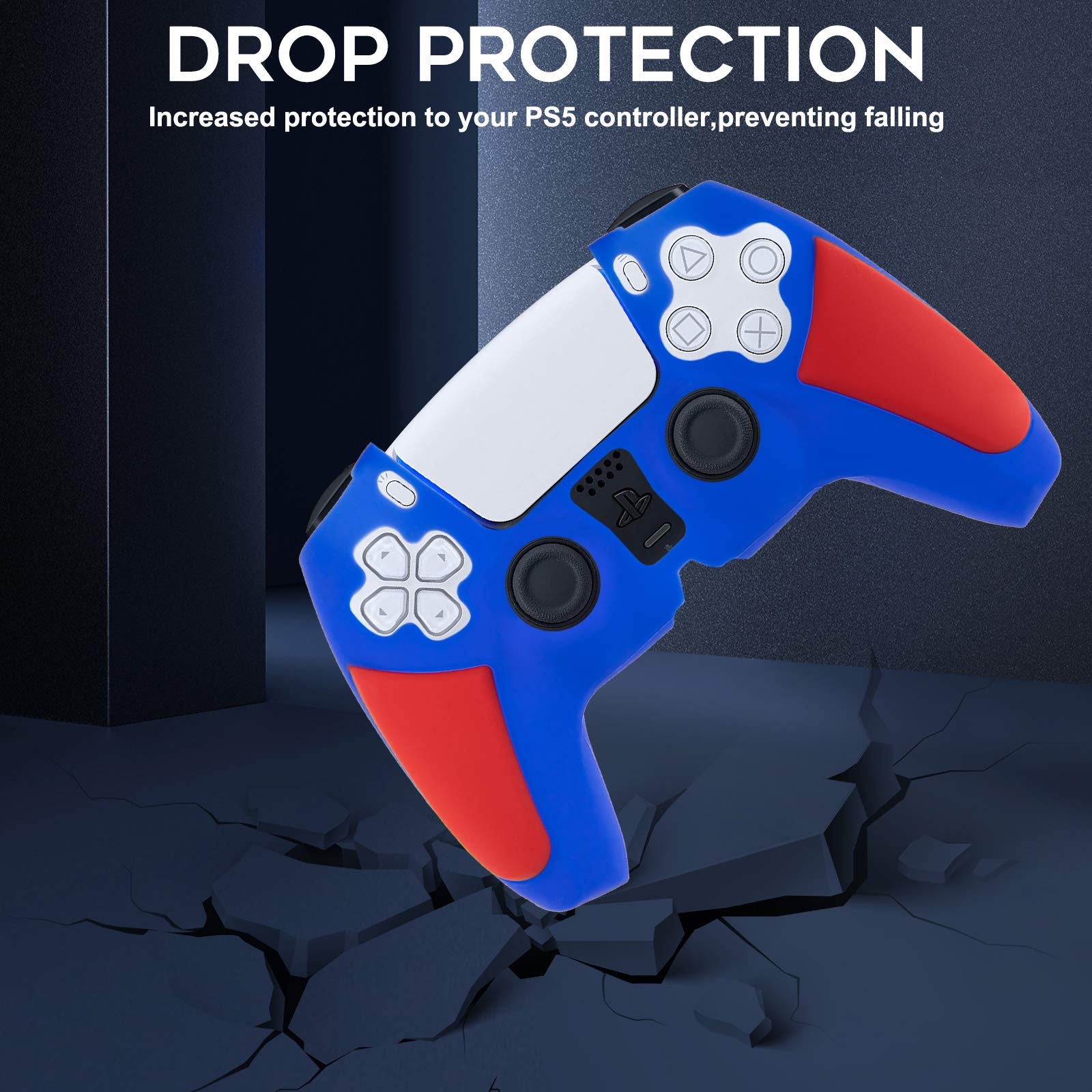 Ermorgen Anti-Slip Silicone Cover Skin Compatible for Playstation 5 Controller, with 4 Thumb Grip Caps for PS5 DualSense Wireless Controller Soft Gel Rubber Case -Blue