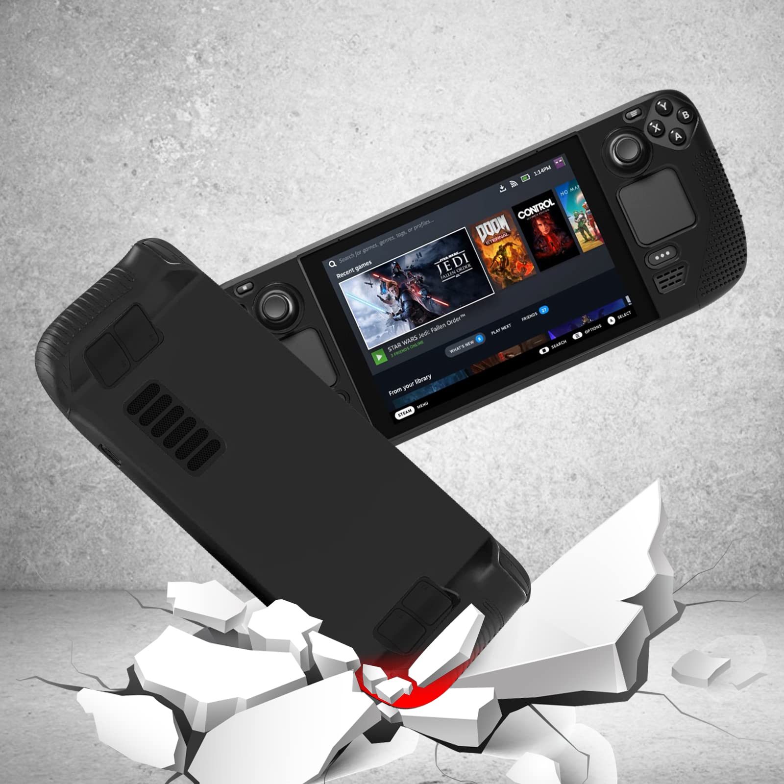Ermorgen Protective Case Compatible for Valve Steam Deck, Full Protection Silicone Cover with Anti-Slip Particles (Excellent Touch), Comfort Shockproof Protector Grip Shell for Steam Deck -Black