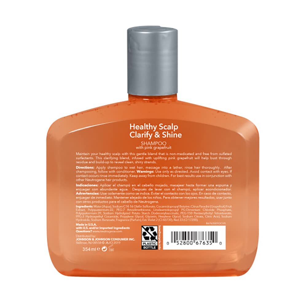 Neutrogena Exfoliating Healthy Scalp Clarify & Shine Shampoo & Conditioner for Oily Hair and Scalp, with Pink Grapefruit, pH-Balanced, Paraben & Phthalate-Free, Color-Safe, 12 Fl Oz