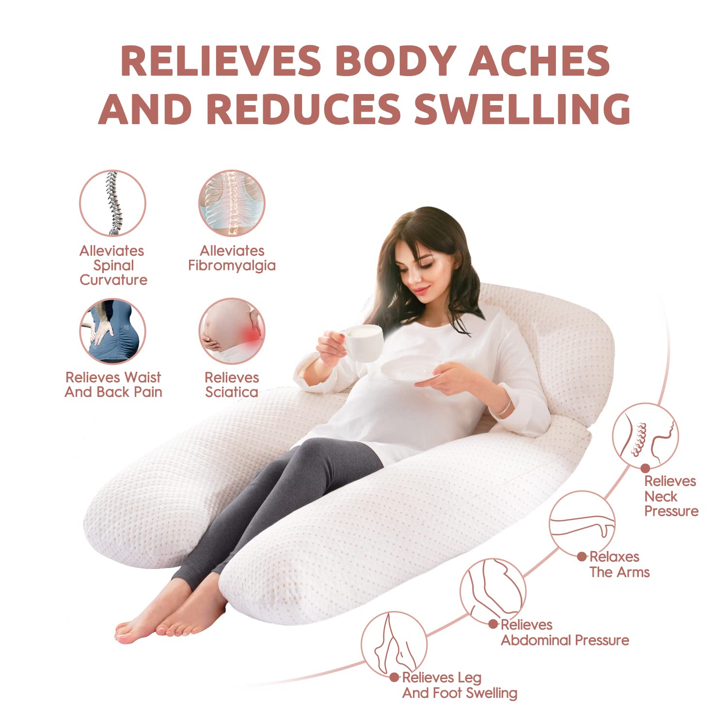 ELEMUSE Detachable Pregnancy Pillows for Sleeping, U Shaped Full Body Pillow with Removable Cooling Bamboo Cover, Pregnant Women Must Haves Maternity Pillow, Support for Head, Back, Hips, Legs, Belly