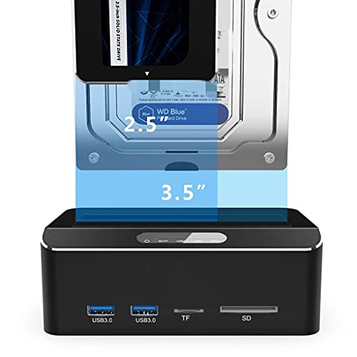 LLAMN External 2.5"/3.5" USB 3.0 5Gbps SATA Hard Drive Docking Station HDD SSD Box 2 x USB 3.0 Hub TF/SD Card Reader Support UASP