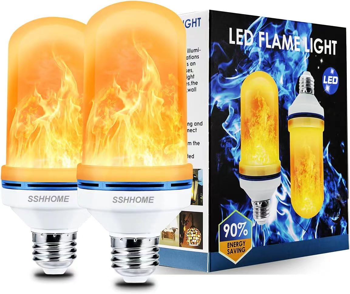 LED Flam Light Bulbs, 4 Modes E26 Base Fire Light Bulbs with Gravity Sensor, Outdoor Light Flickering Light for Halloween Garden Bar Party Wedding Restaurant Valentine's Day Decoration (2 Pack)