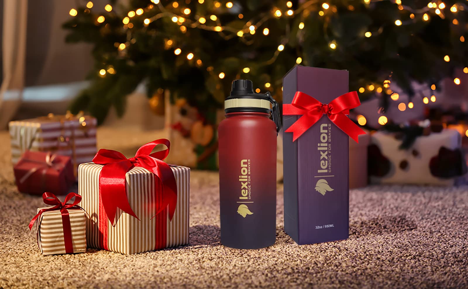 Lexlion Water Bottle 32 Oz, Triple Walled Insulated Stainless Steel Reusable, Wide Mouth, Fruit Diffuser-Thermal Leaf Infuser, Silicone Sleeve&Cleaning Brush, 3 Lids Leak Proof, Metal Mug gallon