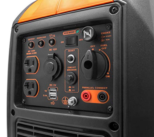 WEN 56203i Super Quiet 2000-Watt Portable Inverter Generator w/Fuel Shut Off, CARB Compliant, Ultra Lightweight, Black/Orange