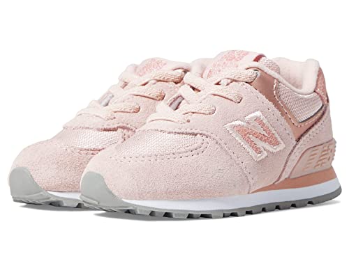 New Balance Girls 574 V1 Bungee Sneaker, Pink Haze/White, 7 Toddler