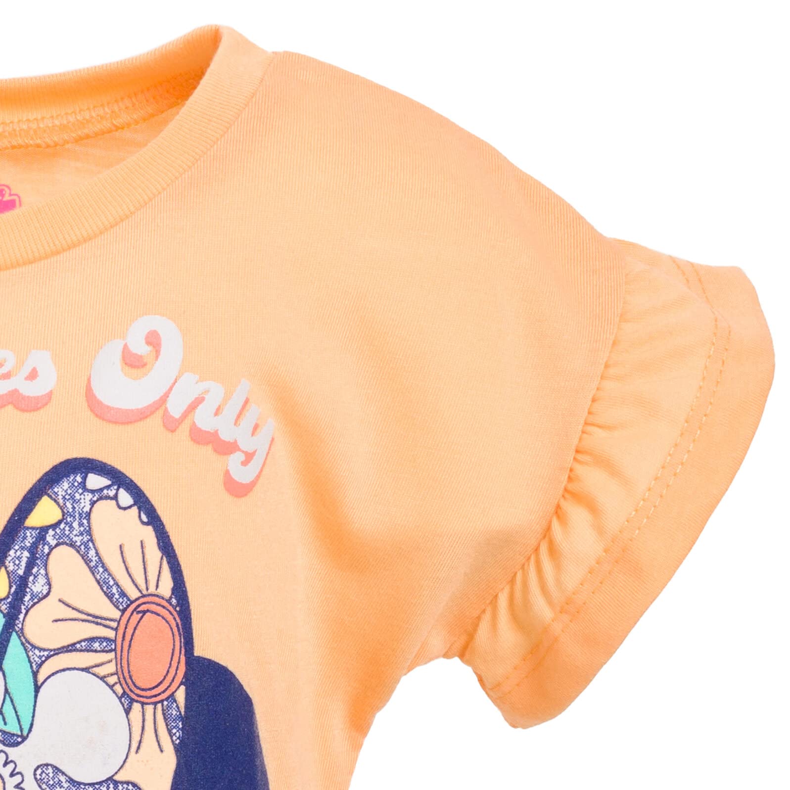Disney Minnie Mouse Little Girls T-Shirt and Chambray Shorts Outfit Set Orange/Blue 7-8