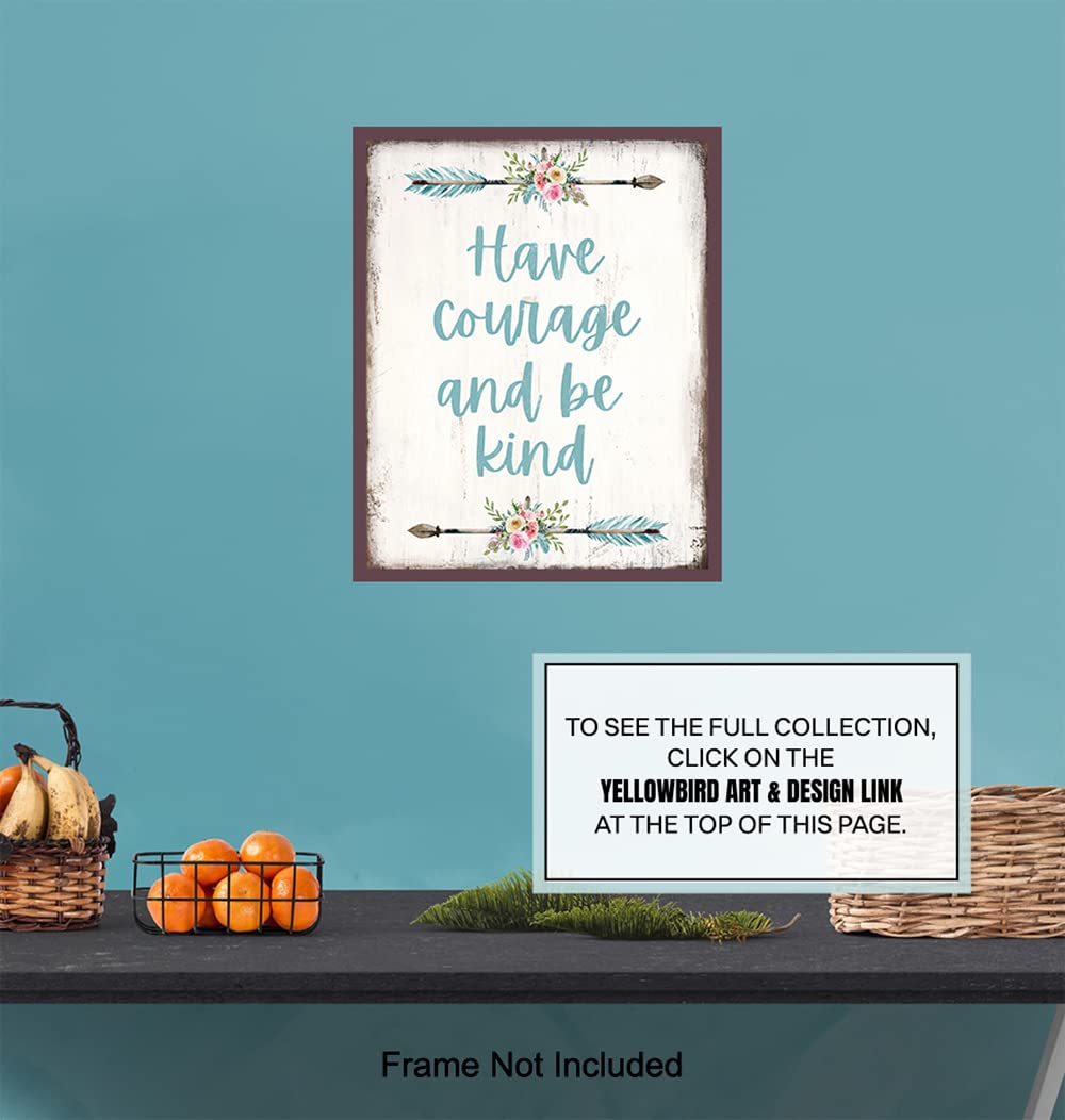 Have Courage and Be Kind Wall Decor Sign - Boho Bathroom Decor - Shabby Chic Bathroom Decor - Bathroom Wall Art - Restroom Sign - Rustic Powder Room, Guest Bath Decor - Blue Bathroom Decor for Women
