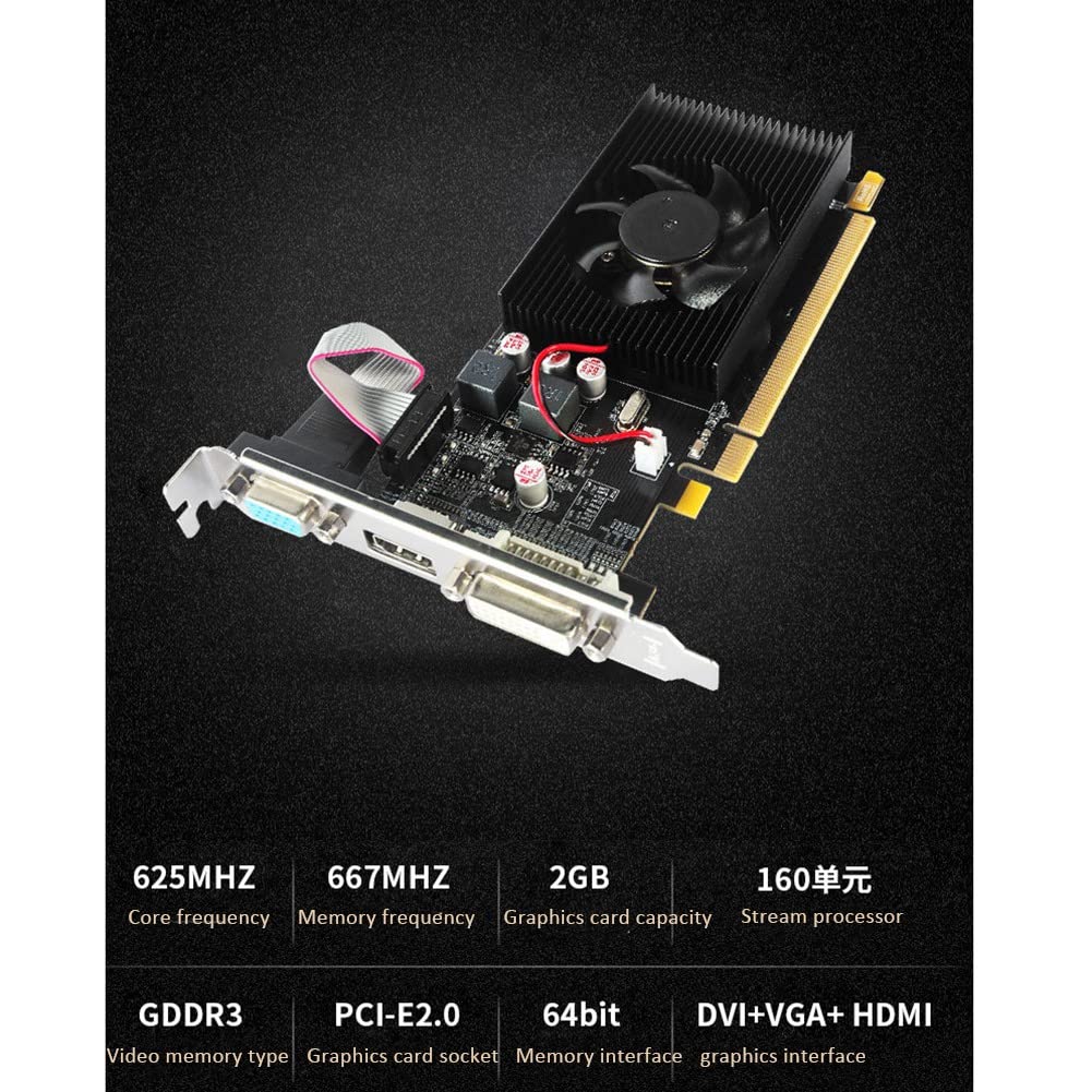 Hopbucan HD7450 Graphics Card 64Bit 2GB GDDR3 PCI-E 2.0 X16 HDMI-Compatible VGA DVI-I Video Card for AMD Radeon HD 7450 2G 64 Bit