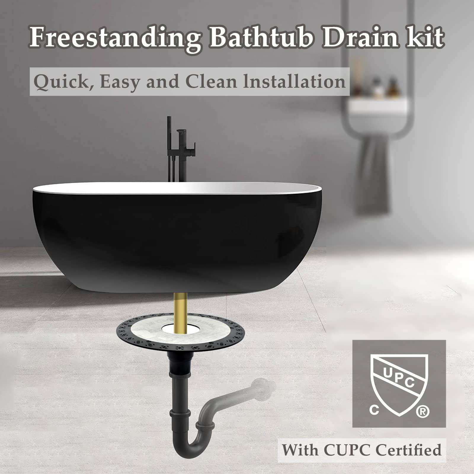 Freestanding Tub Drain Rough-in Kit, 12" Large Base Free standing Bathtub Drains Installation Kits with ABS Adapter and Brass Pipe CUPC Certification