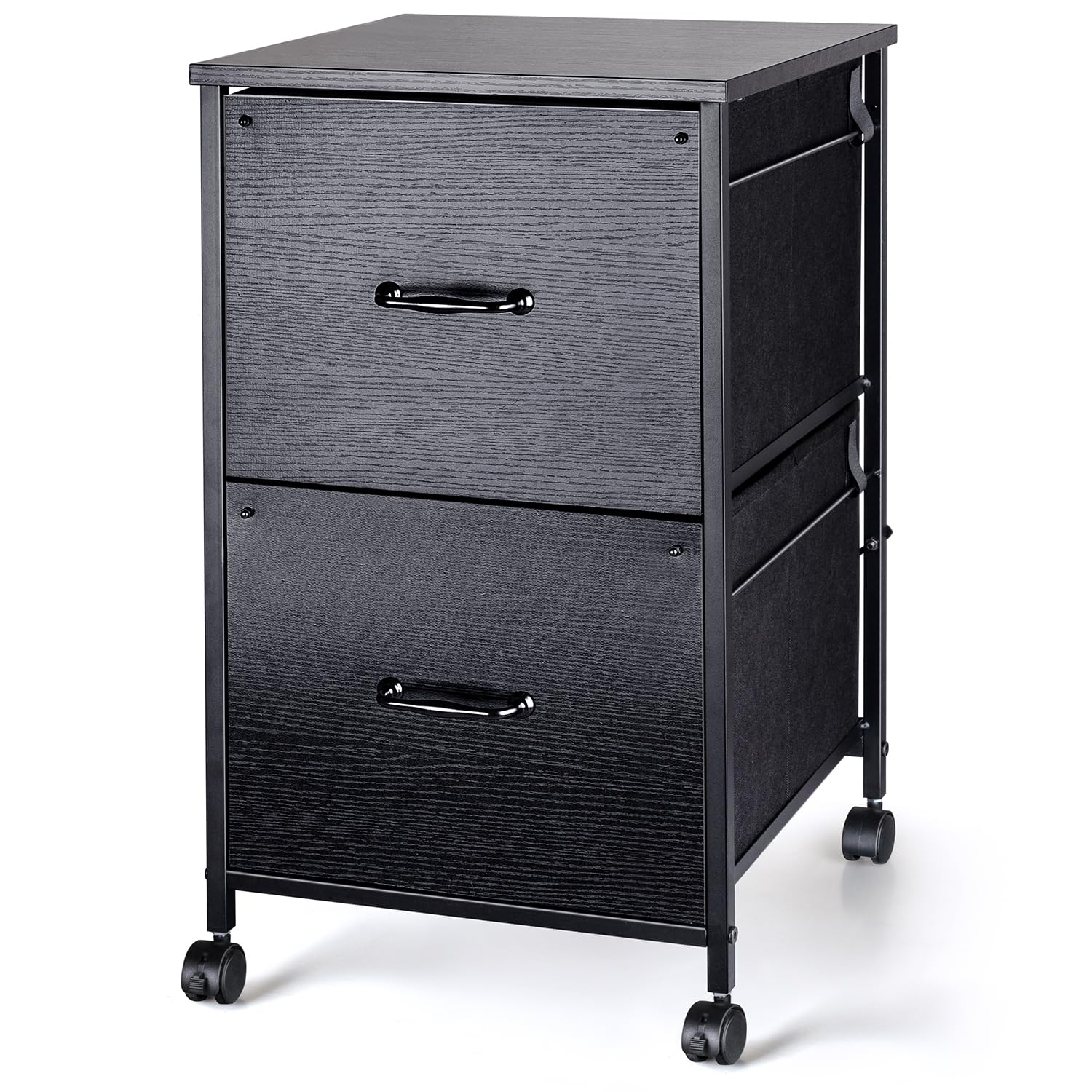 Finnhomy Mobile File Cabinet with 2 Drawers, Small Fabric Vertical Filing Cabinet with Wooden Board, Rolling Printer Stand fits A4 or Letter Size