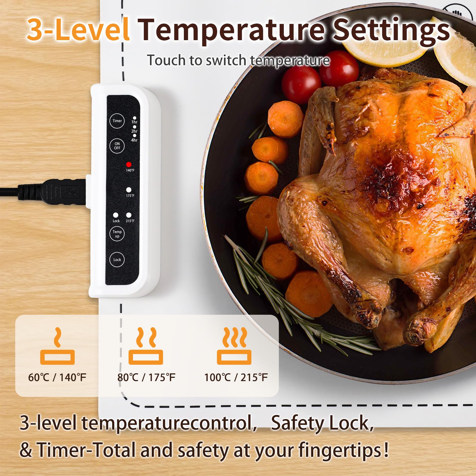 LNNIW Warming Mat for Food,Food Warming Mat,Electric Warming Tray for Buffets Party and Home Daily Use,Heating Fastly in 10s,Portable Design,Timed Function for Your Family.