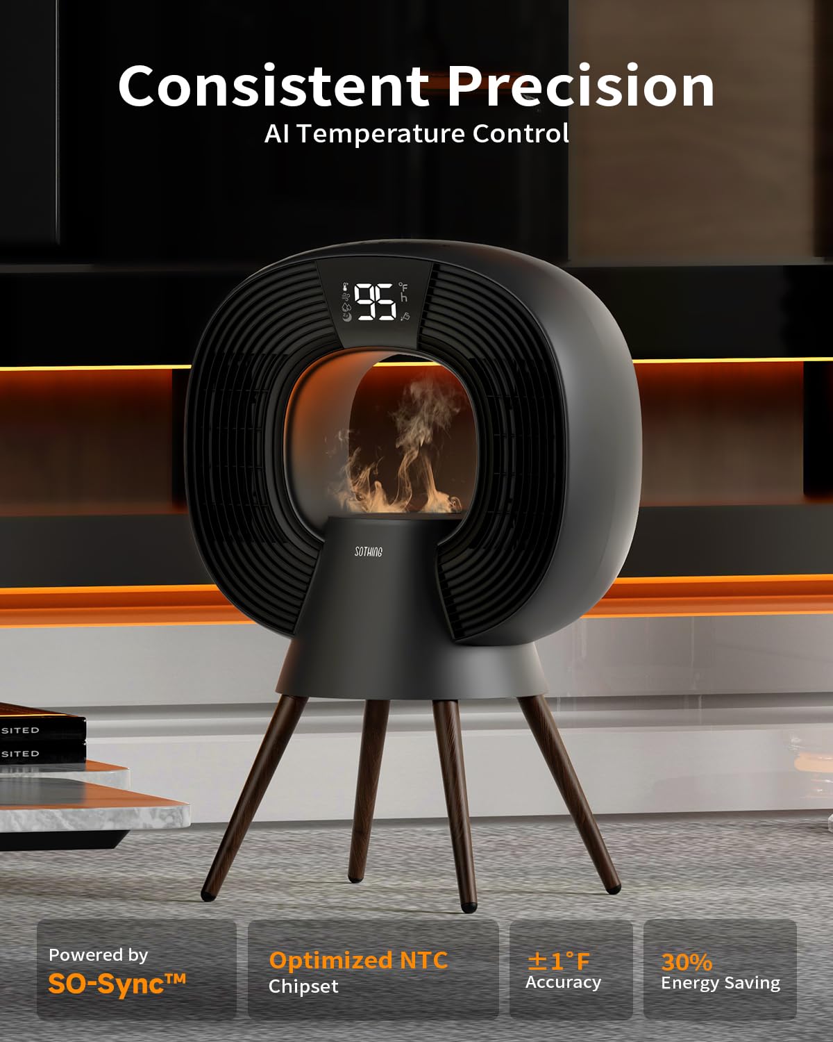 Sothing Space Heater Humidifier Combo - Star 3-in-1 Electric Heaters for Indoor Use, Humidifier with Flame Light, Aesthetic Design, 1500W Space Heater Indoor Large Room, Sleep Mode for Bedroom, Office