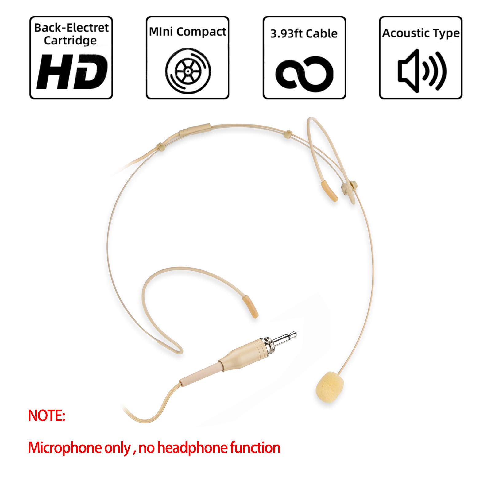 Sujeetec Microphone Headset Discreet Headworn Earset Over Ear Hanging Mic for Wireless System Bodypack Transmitter, Ideal for Lectures, Live Performance, Theater, Podcasts β Beige
