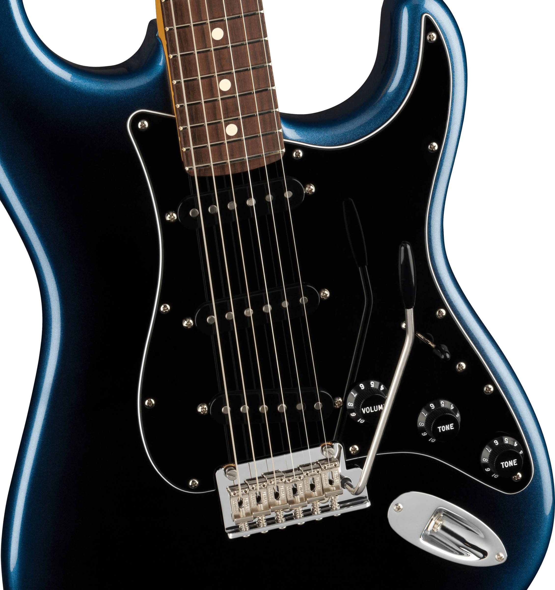 Fender American Professional II Stratocaster - Dark Night Bundle with Deluxe Case, Instrument Cable, Capo, Tuner, Strings, Strap Blocks, Strap, Picks, and Austin Bazaar Instructional DVD
