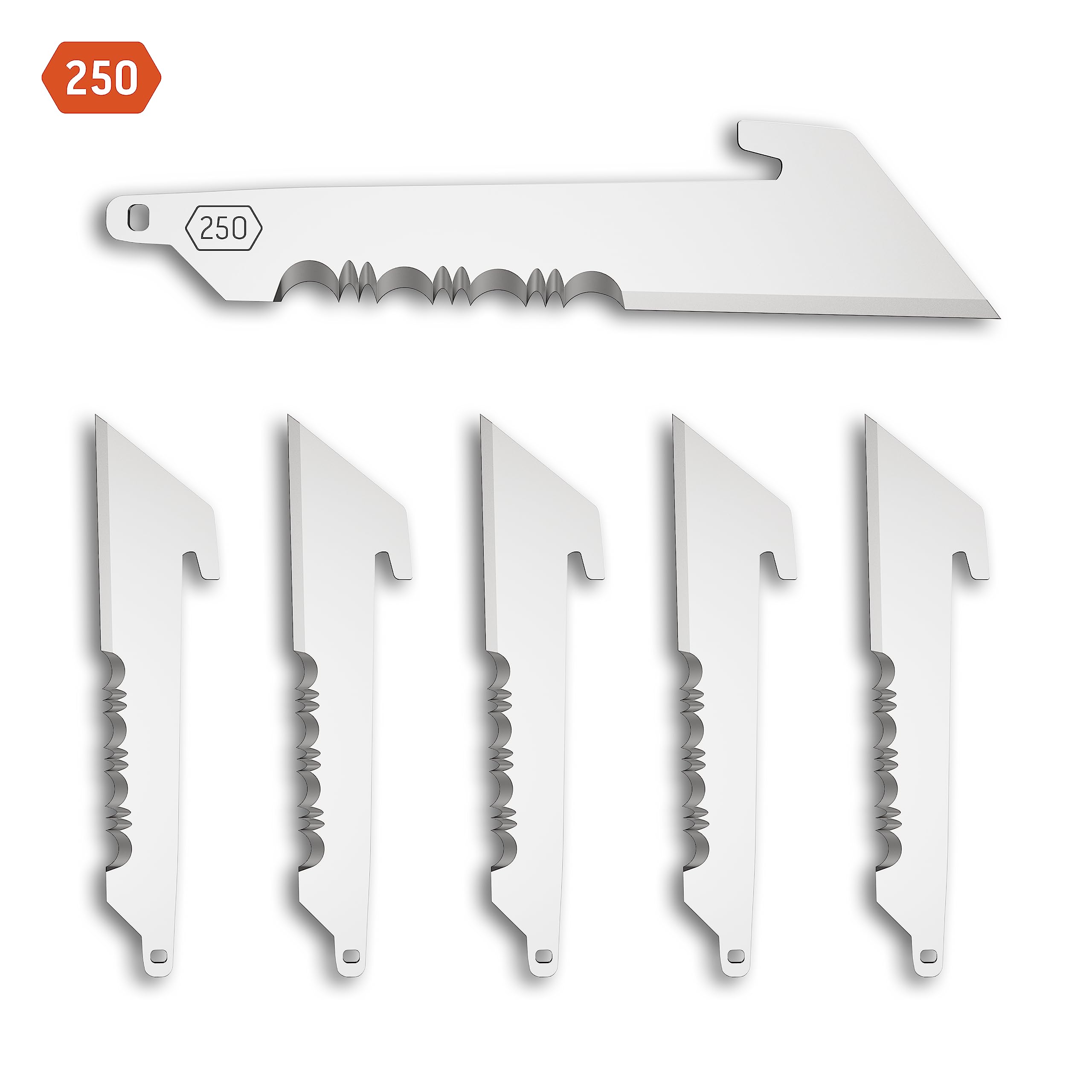 Outdoor Edge 2.5" Utility with Serrations Blade Pack (6 Blades), Compatibility Blade Code 250