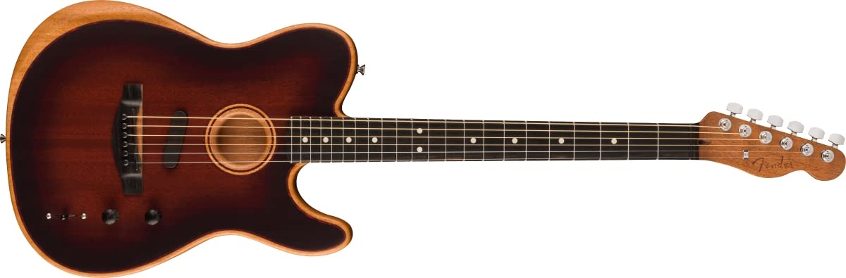 Fender American Acoustasonic Telecaster All-Mahogany Acoustic Electric Guitar, Bourbon Burst, Ebony Fingerboard, with Gig Bag