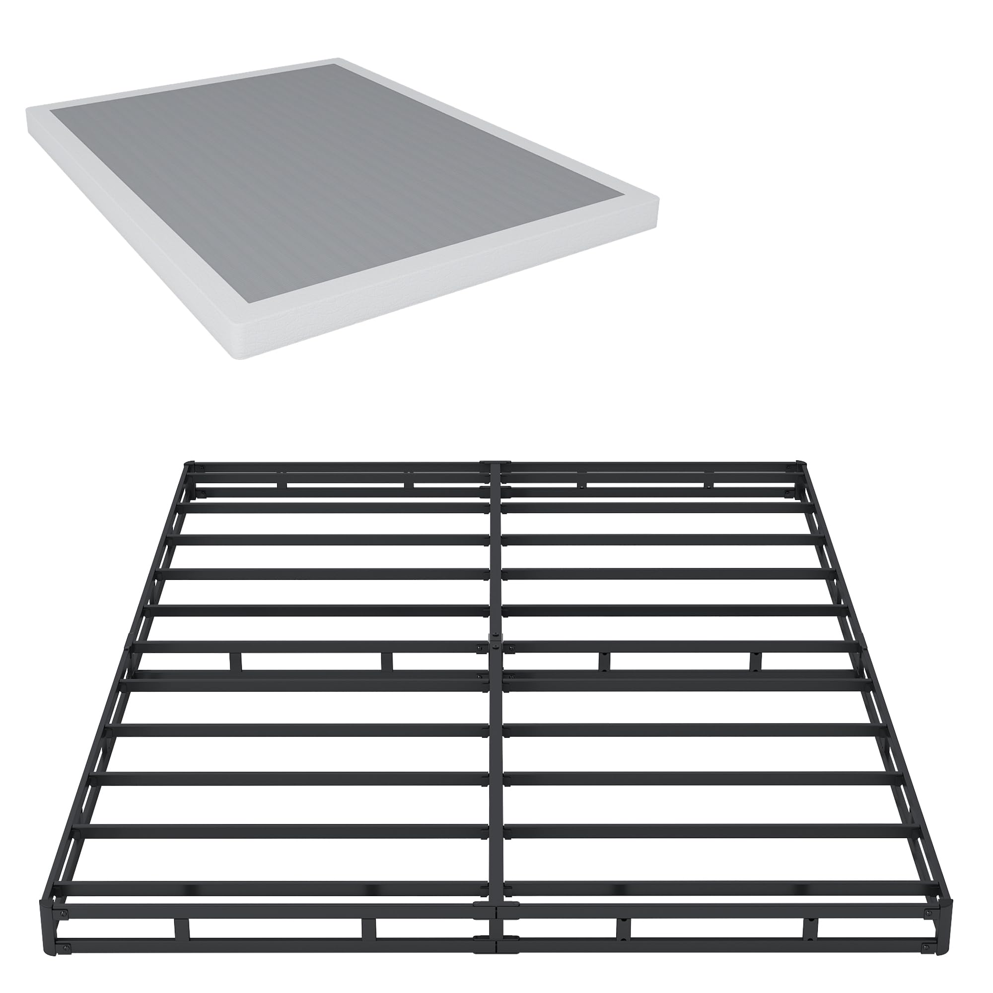 HOBINCHE 4 Inch Box Spring for Queen Bed Base, Low Profile Metal Queen Size Box Spring with Fabric Cover, 3000 Lbs Max Weight Capacity Mattress Foundation, Noise-Free, Easy Assembly