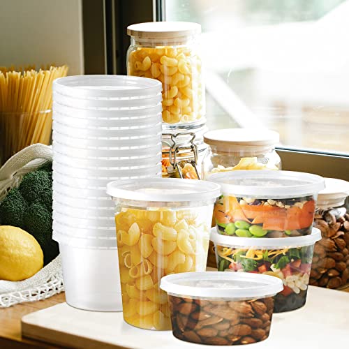 NEEBAKE 16 Oz Deli-Containers-with-Lids: [60 Set] Plastic Food-Storage-Containers-with-Lids, Microwaveable & Freezer Safe To-Go-Containers, Leak-proof BPA-Free Soup Overnight Oats Meal-Prep-Cont