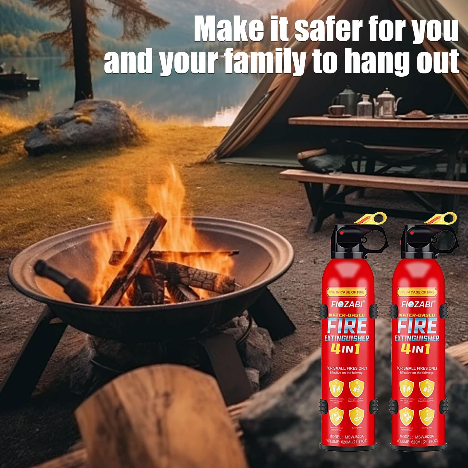 FIOZABI 1 PACK Portable Fire Extinguisher Spray 4 in-1 With Bracket for The House/Car/Kitchen/Garage/Home,0.5-A:21-B:C:5K Water-Based Fire Extinguishers(620ml/21.87OZ)