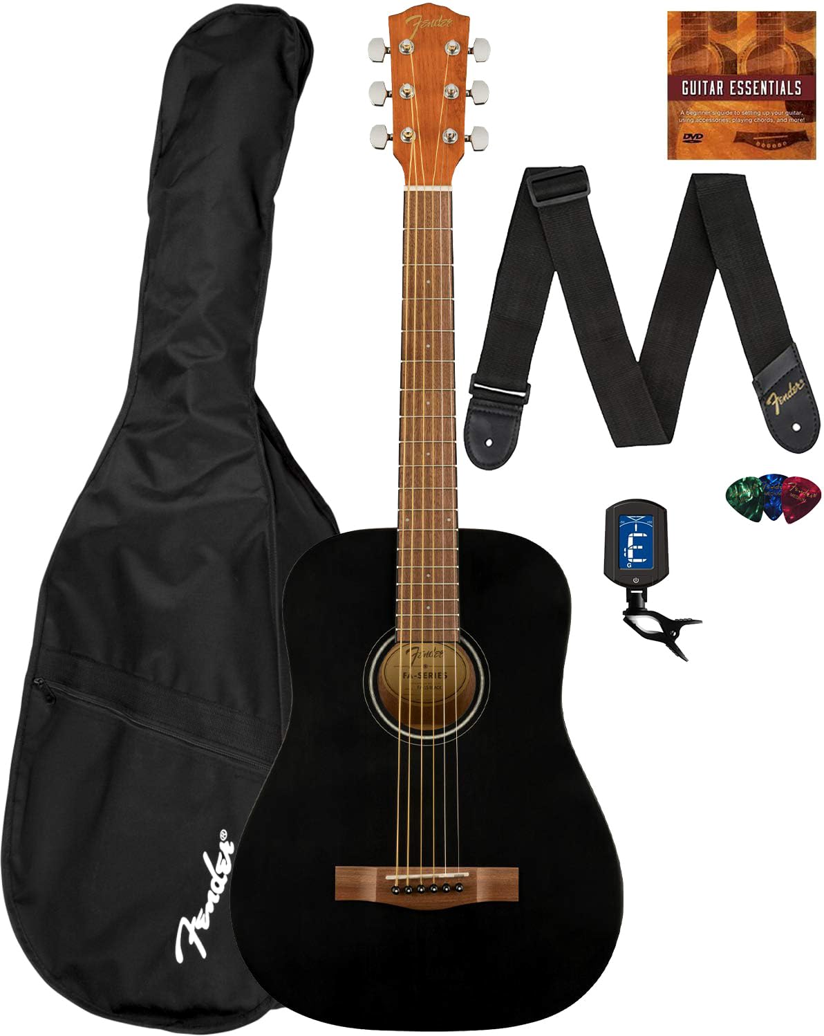 Fender FA-15 3/4-Scale Kids Steel String Acoustic Guitar - Natural Bundle with Gig Bag, Tuner, Strap, Picks, Fender Play Online Lessons, and Austin Bazaar Instructional DVD