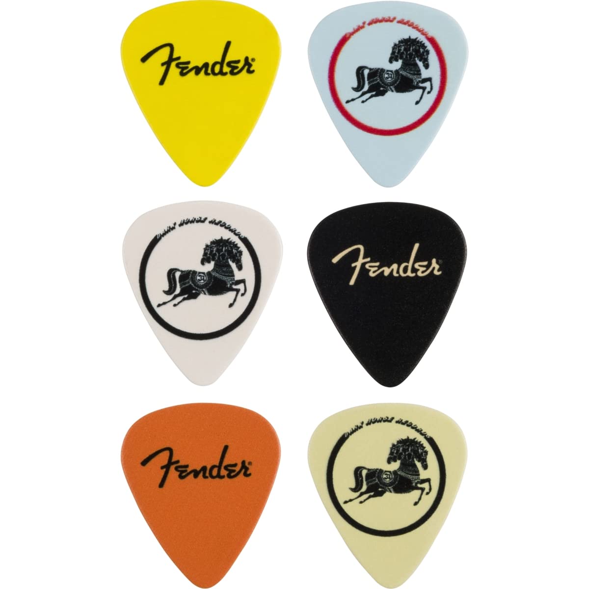 Fender George Harrison Dark Horse Pick Tin, 351 Shape, Medium, 6-Pack