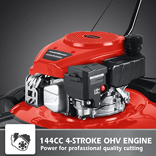 PowerSmart 21 in. 144cc 2-in-1 Walk-Behind Gas Lawn Mower, Mulching Push Lawn Mower, Red (DB8621CRX)
