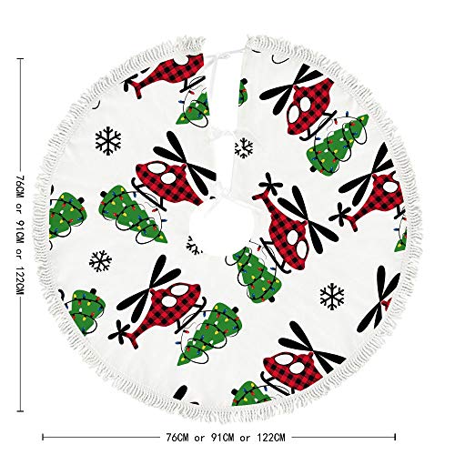 Dream Bay Christmas Tree Skirt,Cartoon Christmas Helicopter Christmas Tree Mat for Xmas Party Decoration 36x36 Inches