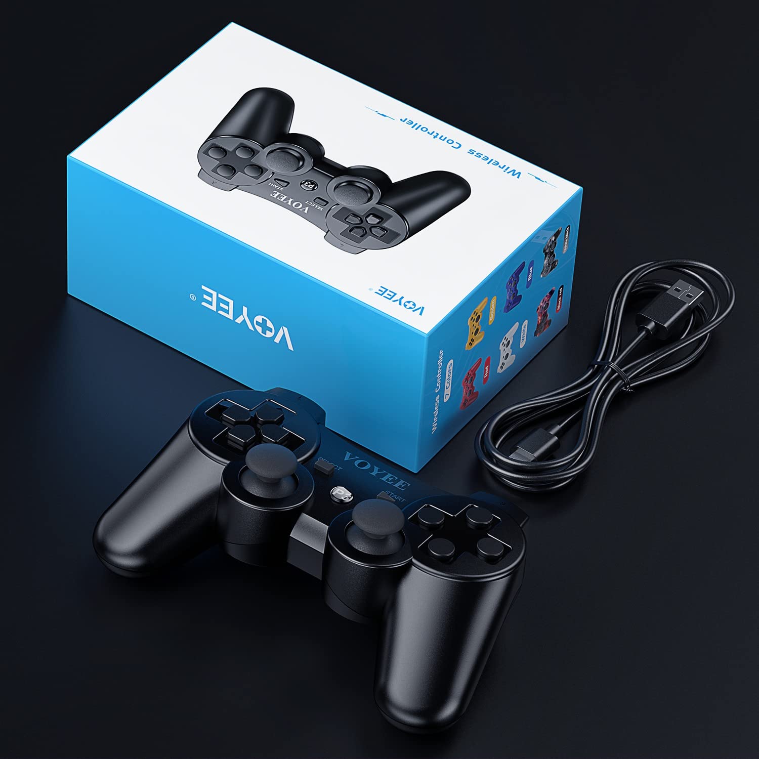 VOYEE Wireless Controller Compatible with Playstation 3, 2 Pack PS-3 Controller with Upgraded Joystick/Rechargerable Battery/Motion Control/Double Shock (Black)