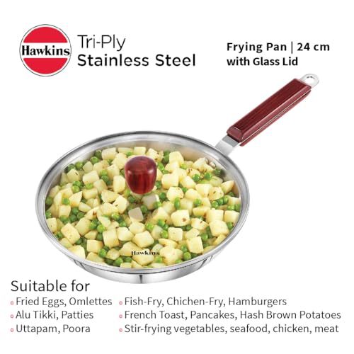 HAWKINS Triply 3 mm Stainless Steel Frying Pan 26 cm with Lid, 1 LTR, Silver (SSF26G)