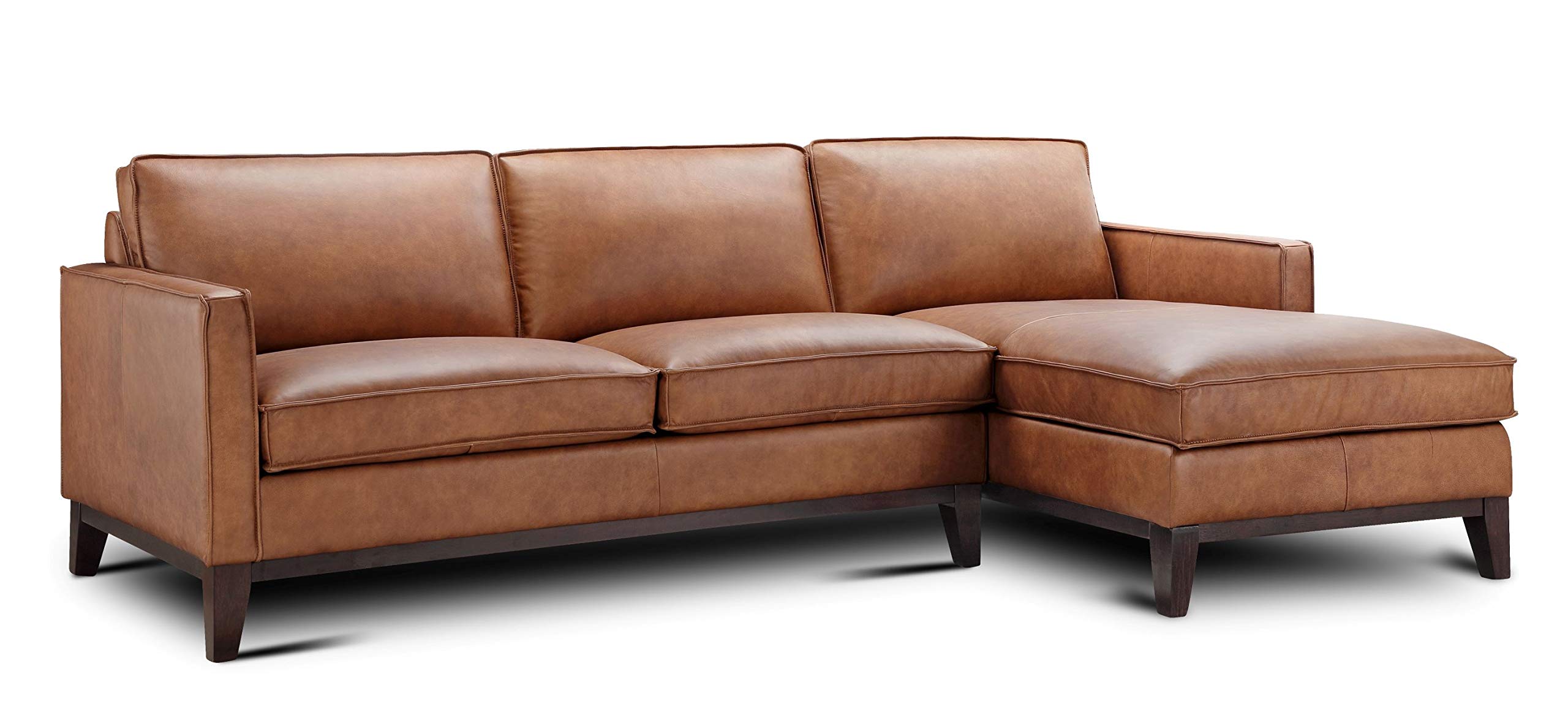 Pimlico 100 Percent Top Grain Leather L-Shaped Sectional with Chaise, Right Arm Facing, Brown