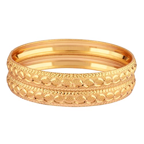 Efulgenz Indian Bridal Bangle Set Gold Tone Plain Glossy Engraved Bracelet Bangle Jewelry for Women (4 Pcs) Size 2.6