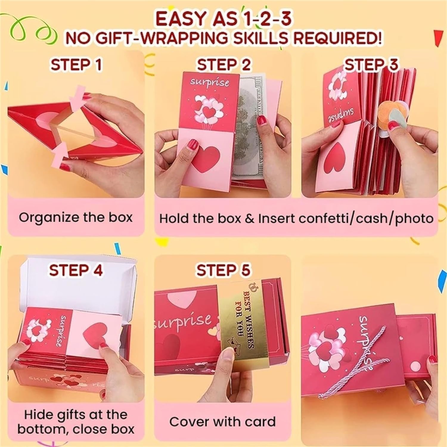 iYanoc Surprise Gift Box Explosion,Surprise Box Gift Box For Money,Funoio Gift Boxes, Funoio Surprise Gift Box Christmas, Pop Up Money Box For Cash Gift, Surprise Gift Box Set (12 Bounces)(Red)