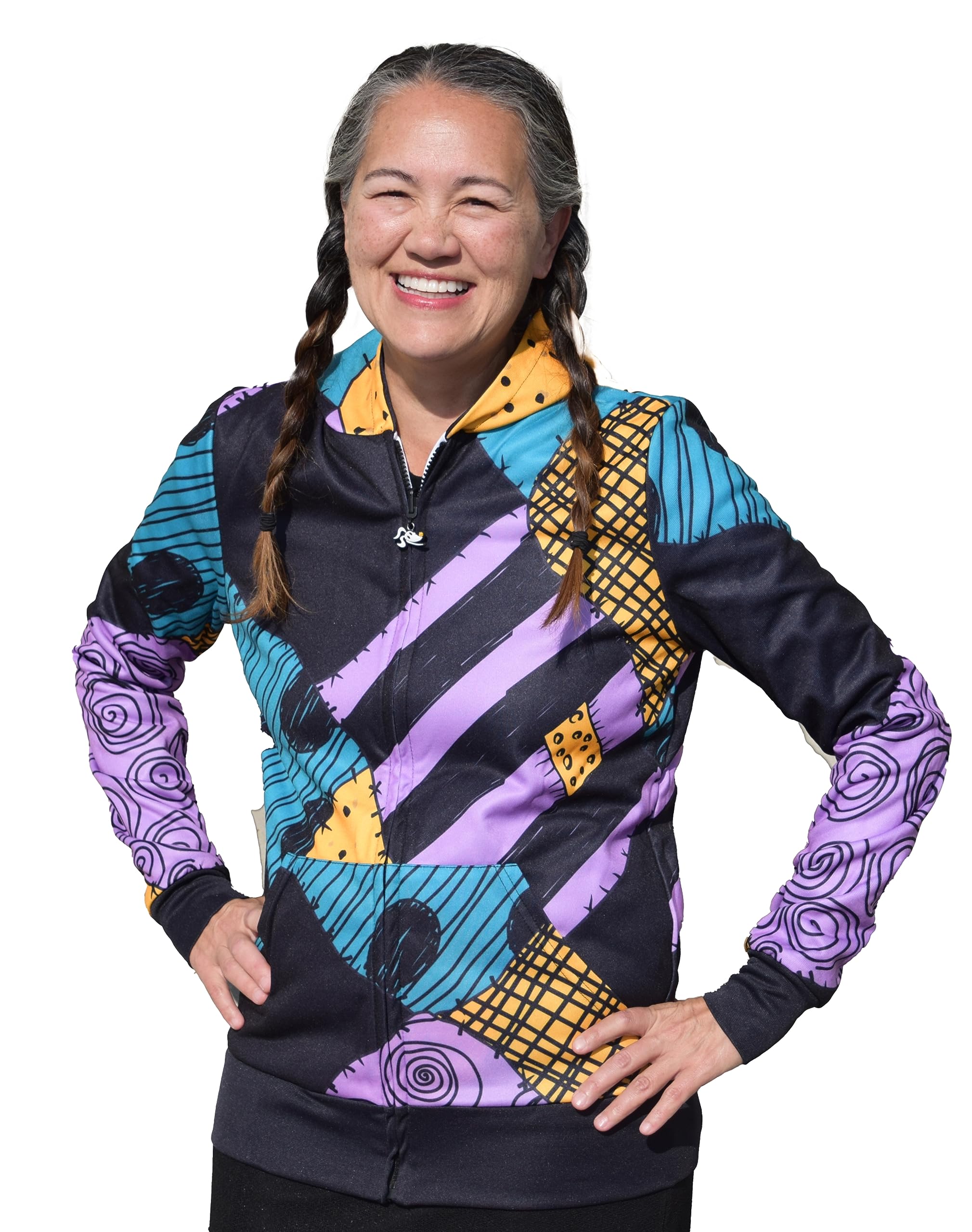 Disney Nightmare Before Christmas Jack Skellington Sally Reversible Costume Hoodie Sweatshirt(XS, Multicolor)