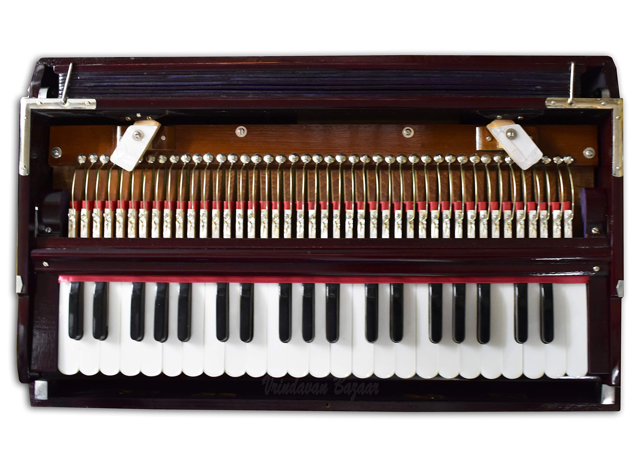 VRINDAVANBAZAAR.COM Deluxe Portable Harmonium, Dark Mahogany, 2 Reeds, 3.5 octaves
