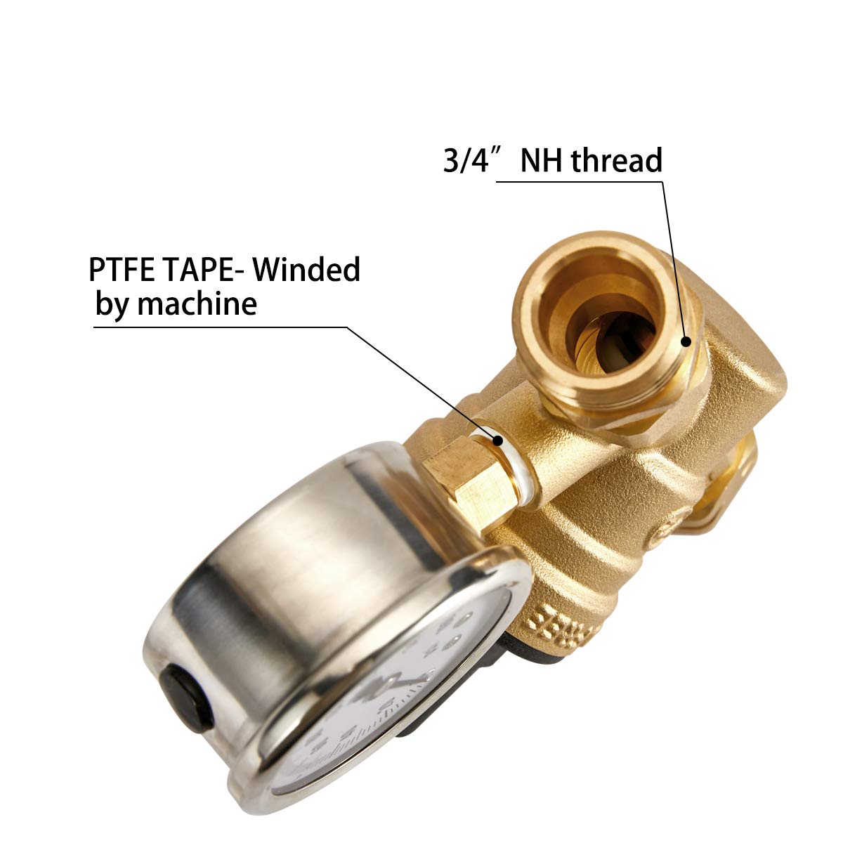 Esright Brass Water Pressure Regulator 3/4 Lead-Free with Gauge for RV Camper Adjustable Water Pressure Regulator,Build-in Oil (NH Threads)