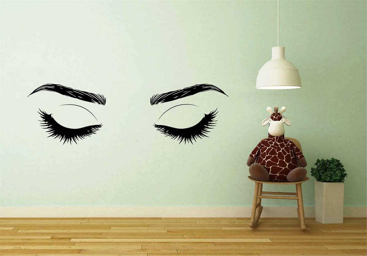 Eyelashes Wall Decal Beautiful Lashes Wall Decor Brows Beauty Salon Studio Eyebrows Wall Sticker Art Posters LC1346 (Black)