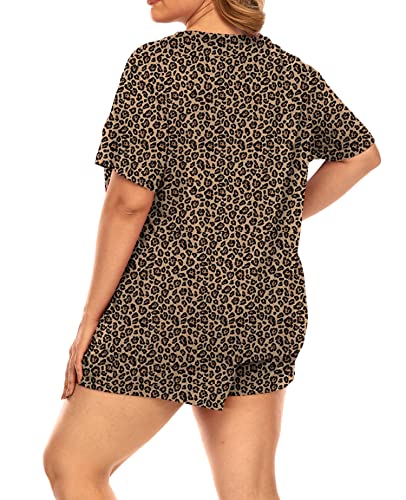 Plus Size Pajamas Womens Pajama Sets Shorts Summer Short Sleeve Pjs Cute Print Pj Sleepwear Leopard 4X