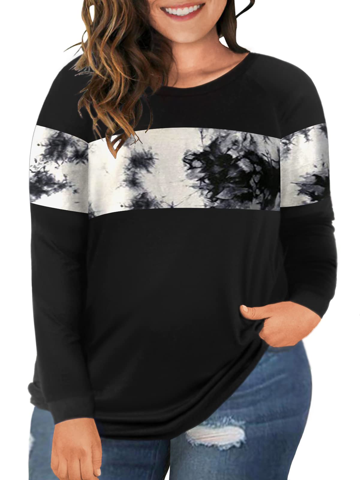 DOLNINE Plus Size Womens Shirts Casual Long Sleeve Cute Tie Dye Sweatshirts 4X BLZF-26W