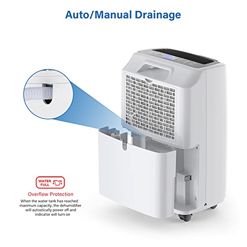Yaufey 2500 Sq. Ft Home Dehumidifier for Medium to Large Rooms and Basements with Auto or Manual Drainage, 0.48 Gallon Water Tank Capacity - Low Noise and 24 Hr Timer