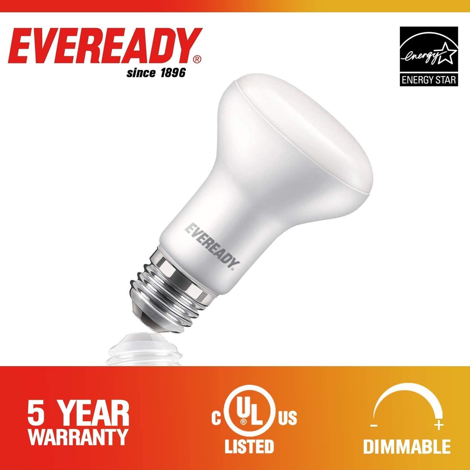 Eveready Led Flood Light Bulbs, BR20, 50 Watt Equivalent (7W Led Bulb), 525 Lumens, 5000K Daylight Color, Dimmable, E26 Base Flood Lights for Recessed Cans, Energy Star and UL Certified β 6 Pack