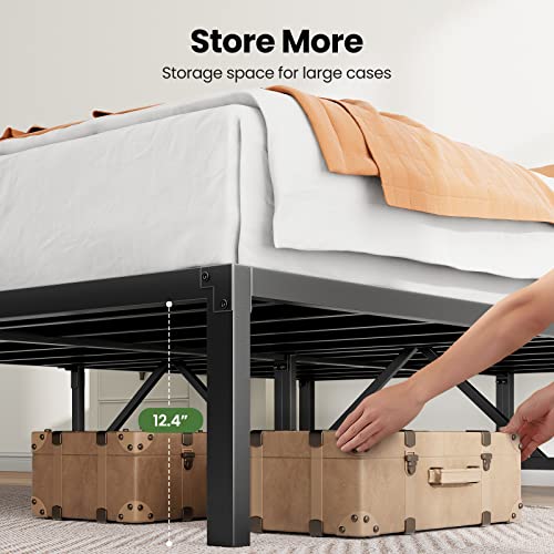 Marsail Bed Frame Queen Size, 14 Inch Metal Platform Bed with Enhanced Support Structure & Enclosing Edges, Metal Bed with Large Storage Space, 1400 lbs Max Weight, No Box Spring Needed, MSBFQ01